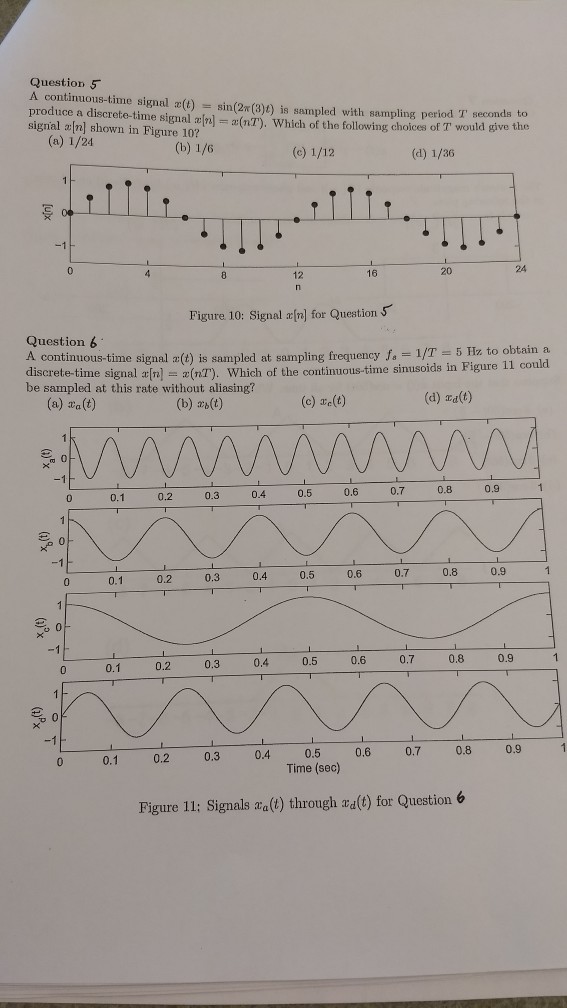 Solved Question 5 A continuous-time signal at) sin(2m(300) | Chegg.com