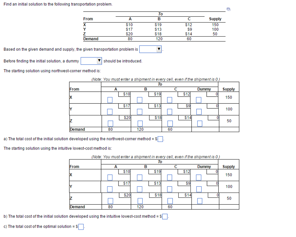 Solved Find an initial solution to the following | Chegg.com