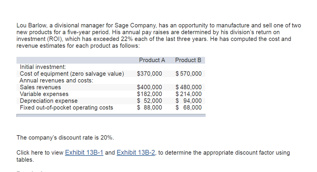 Solved Lou Barlow, a divisional manager for Sage Company, | Chegg.com