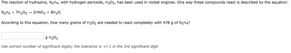 Solved The reaction of hydrazine, N2H4, with hydrogen | Chegg.com