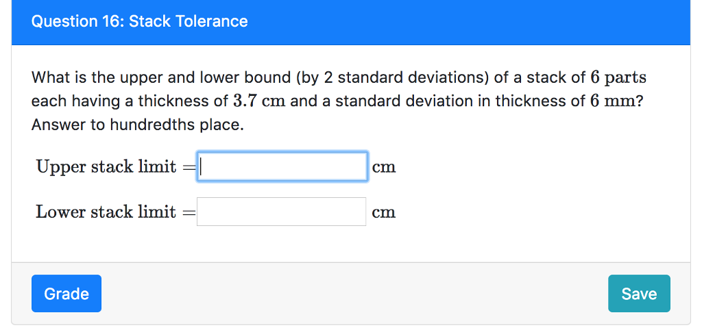Solved Question 16: Stack Tolerance What is the upper and | Chegg.com