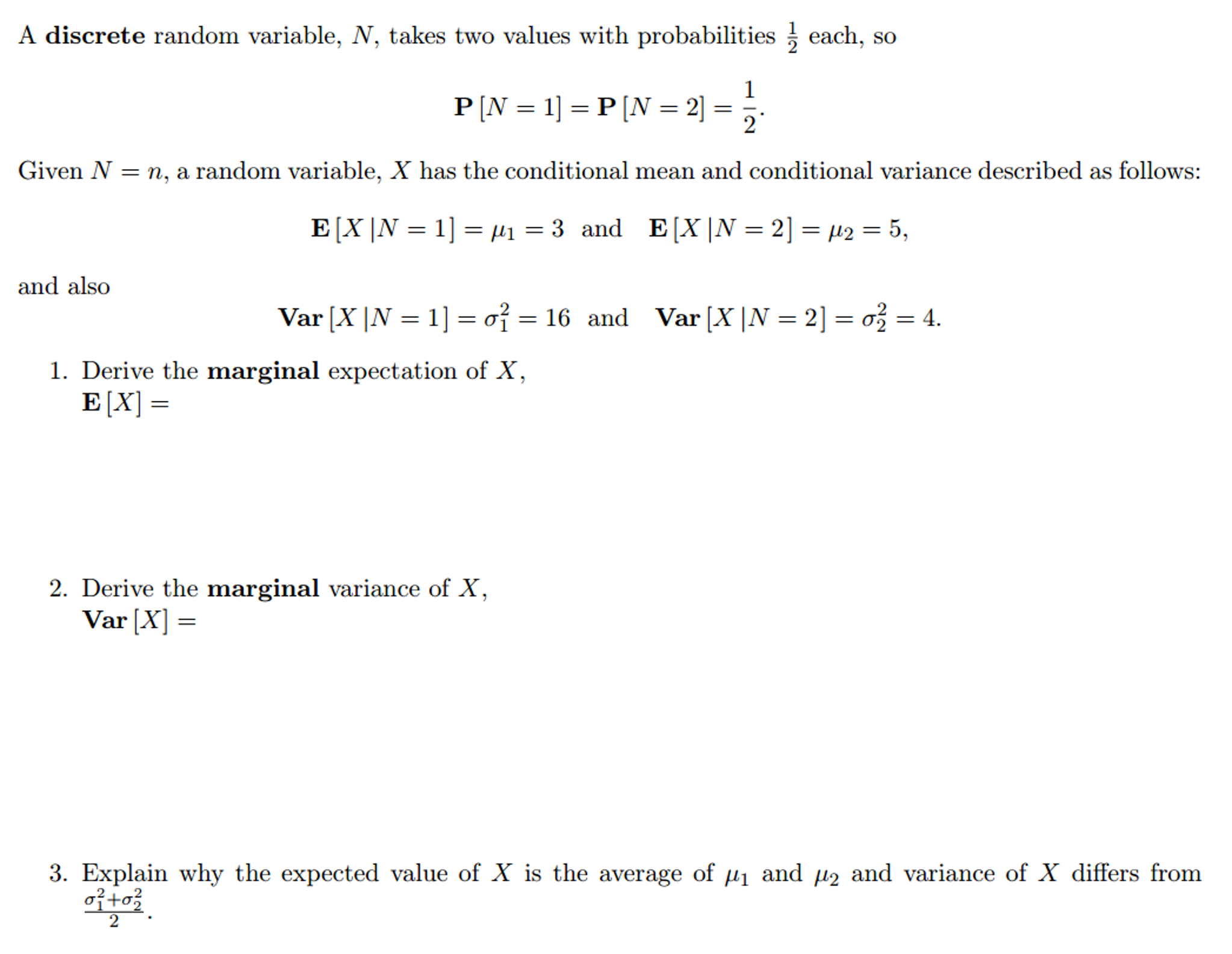 A discrete random variable, N, takes two values with | Chegg.com