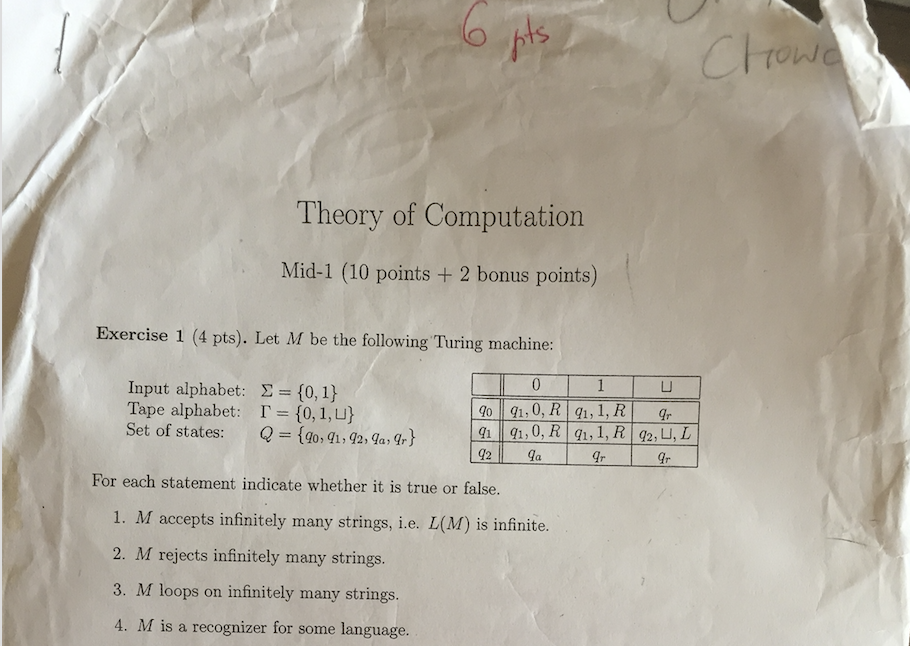 Solved Theory of Computation Mid-1 (40 points + 2 bonus | Chegg.com