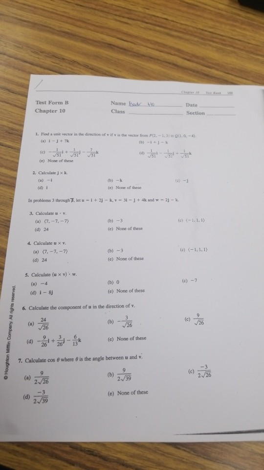 Solved Test Form B Name Bod H Class Date Chapter 10 Section | Chegg.com