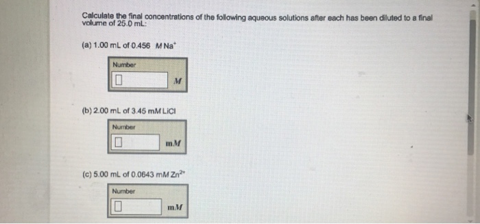 Solved Calculate the final concentrations of the following | Chegg.com