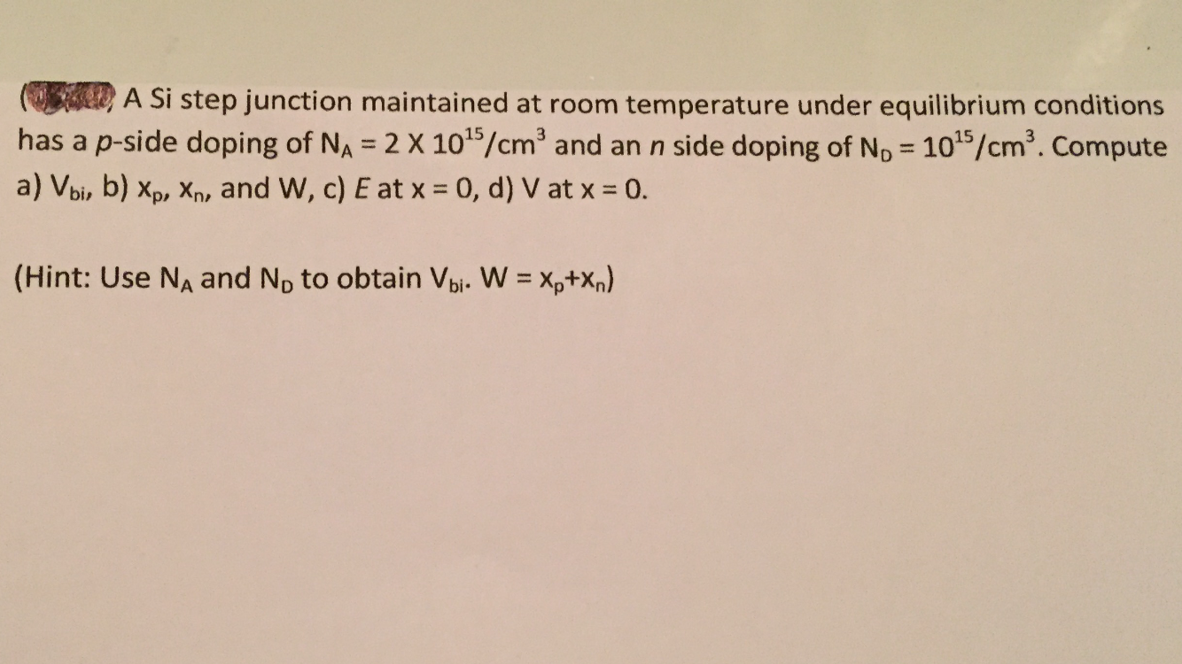 Solved A S_i step junction maintained at room temperature | Chegg.com