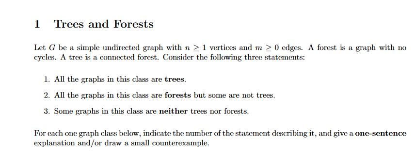 Solved 1 Trees and Forests Let G be a simple undirected | Chegg.com