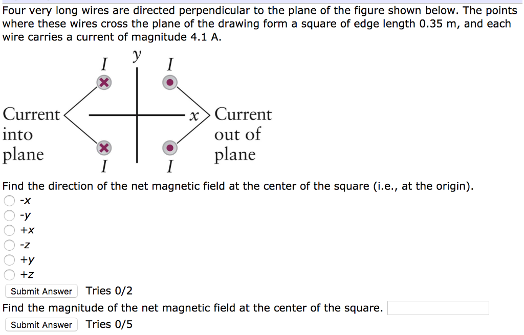 Solved Four very long wires are directed perpendicular to | Chegg.com