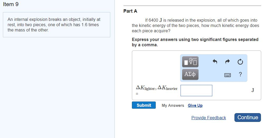 Solved Item 9 Part A An internal explosion breaks an object, | Chegg.com
