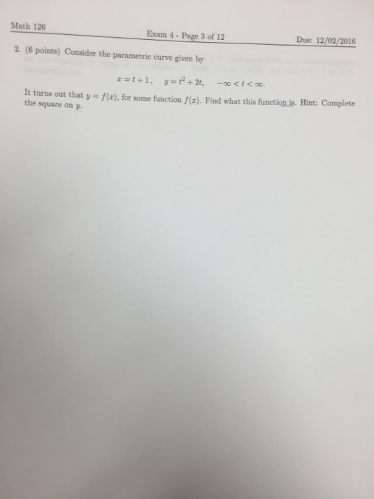 Solved Consider the parametric curve given by x = t + 1, y | Chegg.com