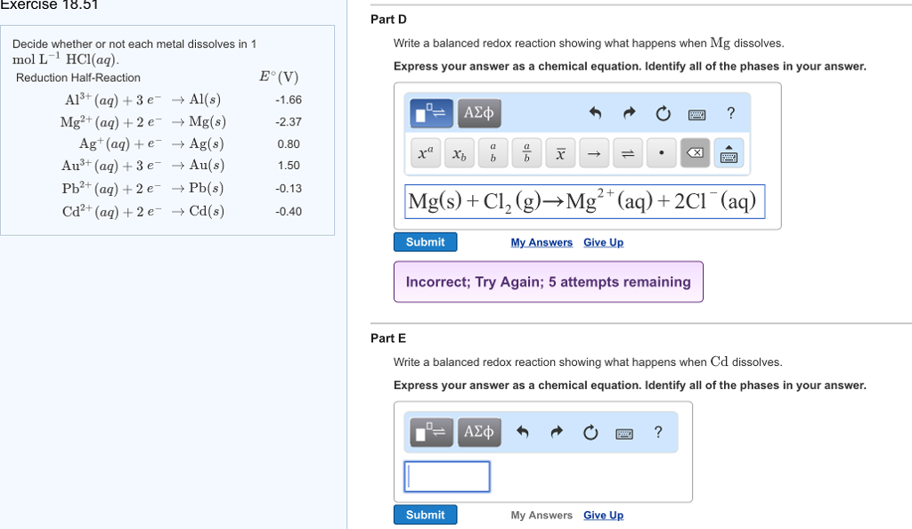 Solved Decide whether or not each metal dissolves in 1 mol | Chegg.com
