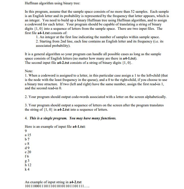 Solved Huffman Algorithm Using Binary Tree In This Program 8694