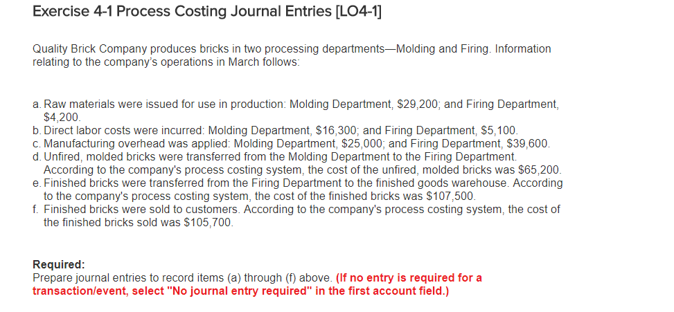 Solved Exercise 4-1 Process Costing Journal Entries [L04-1] | Chegg.com