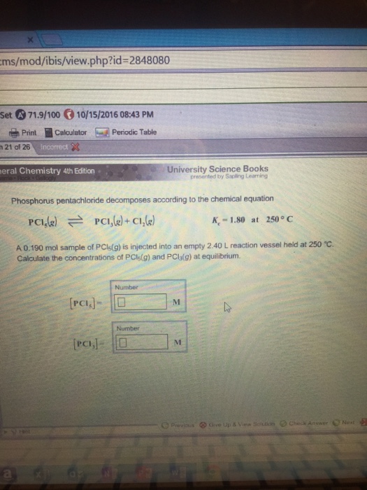 Solved Phosphorus pentachloride decomposes according to the | Chegg.com