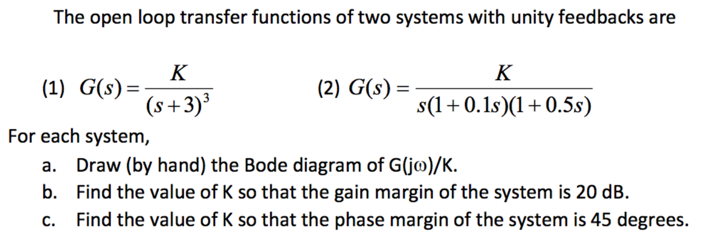 Solved The Open Loop Transfer Functions Of Two Systems With 1438