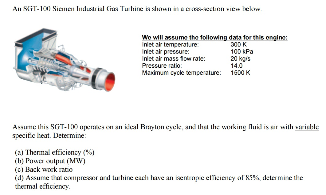 An SGT-100 Siemen Industrial Gas Turbine is shown in | Chegg.com