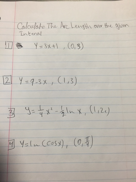 Solved Calculate The Arc Length over the given Intent y = 3x | Chegg.com