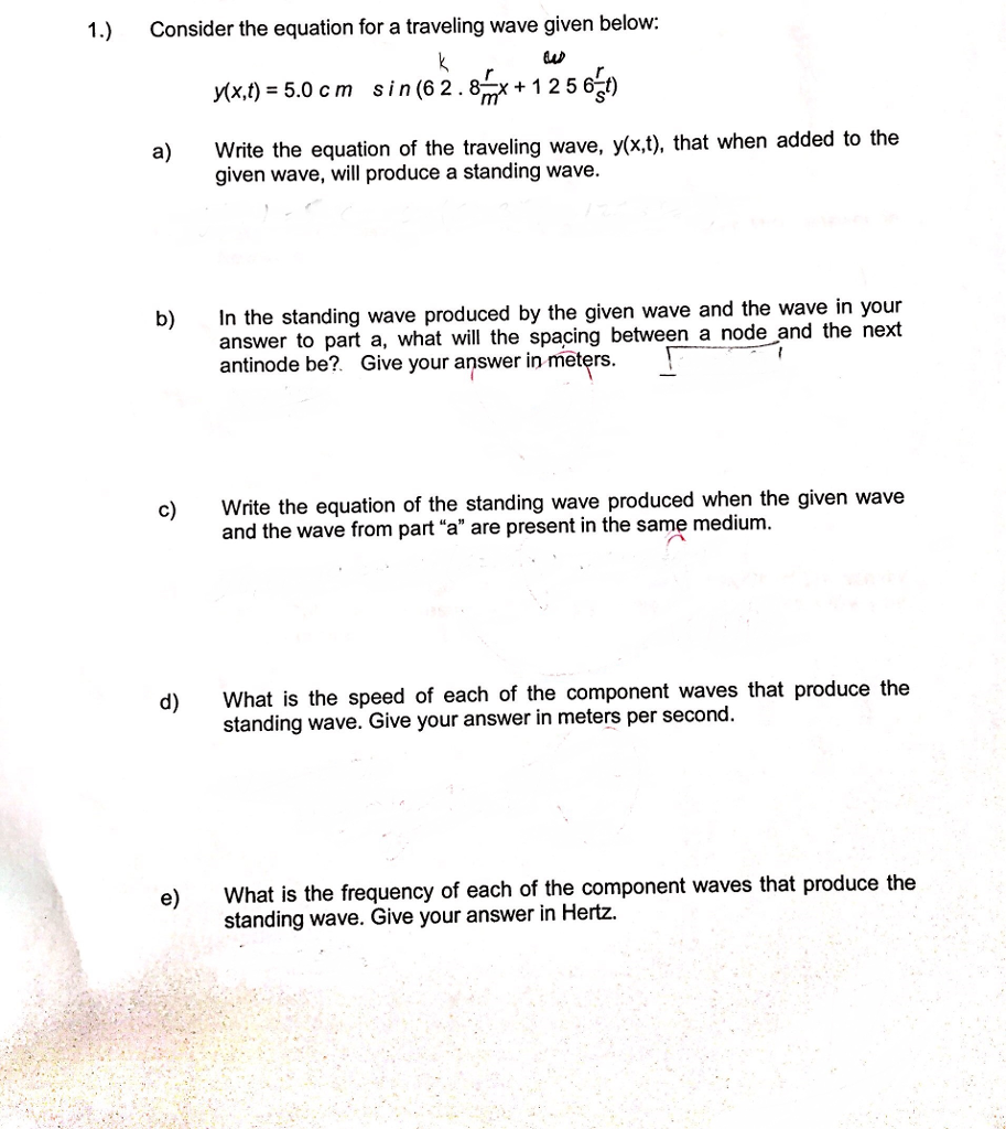 Solved 1.) Consider the equation for a traveling wave given | Chegg.com