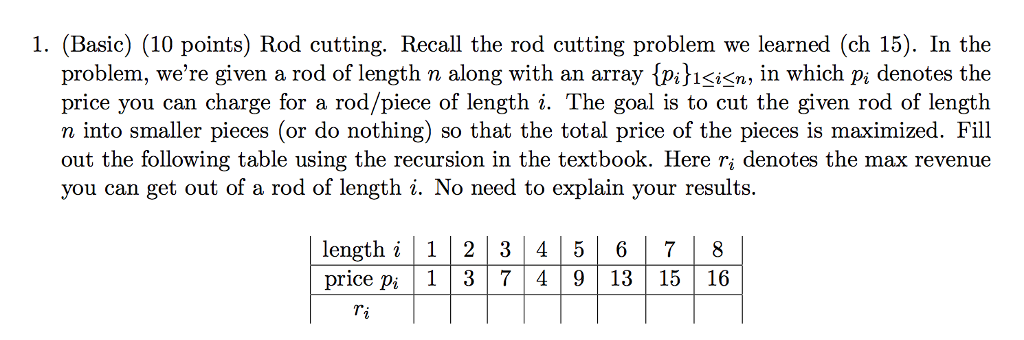 Solved Rod cutting. Recall the rod cutting problem we | Chegg.com
