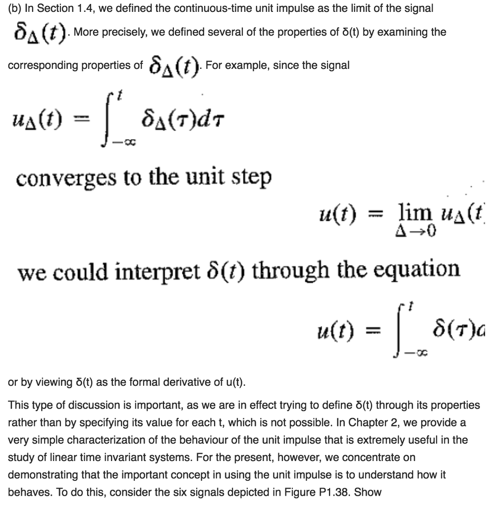 Solved (b) In Section 1.4, we defined the continuous-time | Chegg.com