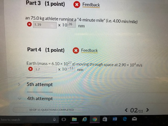 Solved Part1 (1 point) Feedback a muon (a subatomic particle | Chegg.com