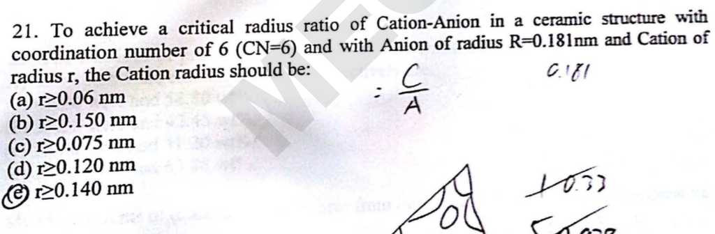 Solved To Achieve A Critical Radius Ratio Of Cation Anion In