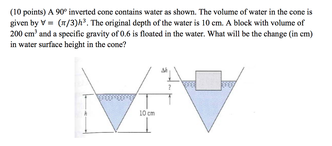 Solved A 90 degree inverted cone contains water as shown. | Chegg.com