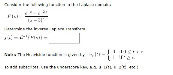 Solved Consider the following function in the Laplace | Chegg.com