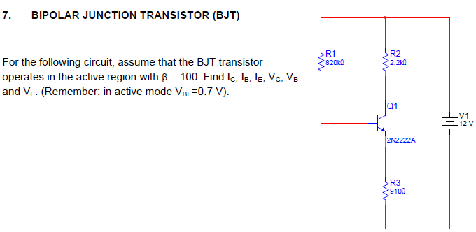 Solved For the following circuit, assume that the BJT | Chegg.com
