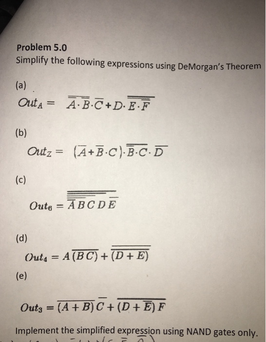 Solved Simplify the following expressions using DeMorgan's | Chegg.com