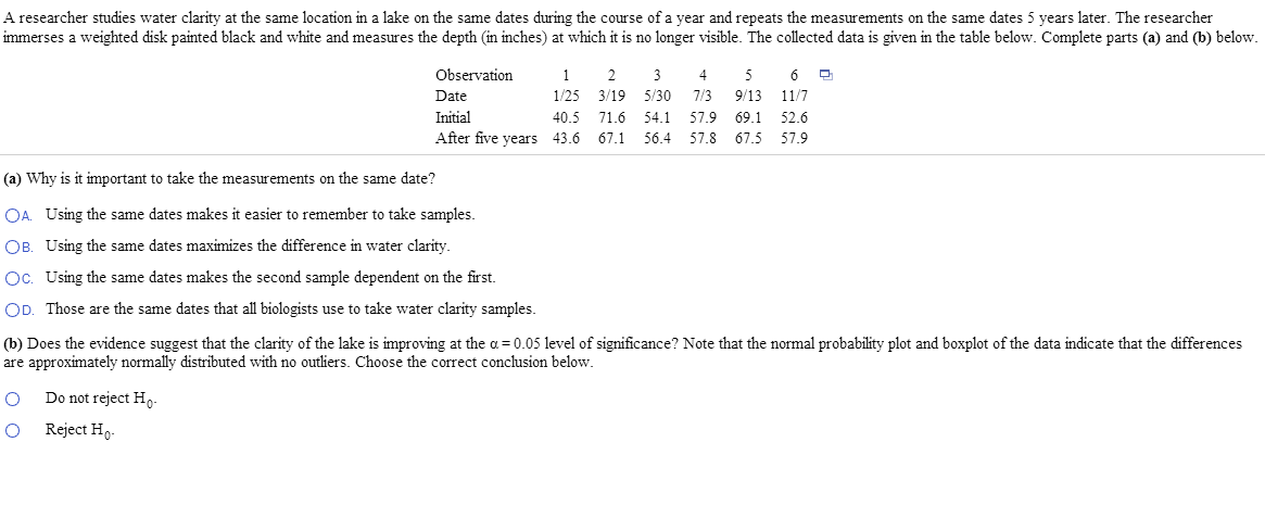 A researcher studies water clarity at the same | Chegg.com