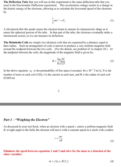 Solved The Deflection Tube that you will use in this | Chegg.com
