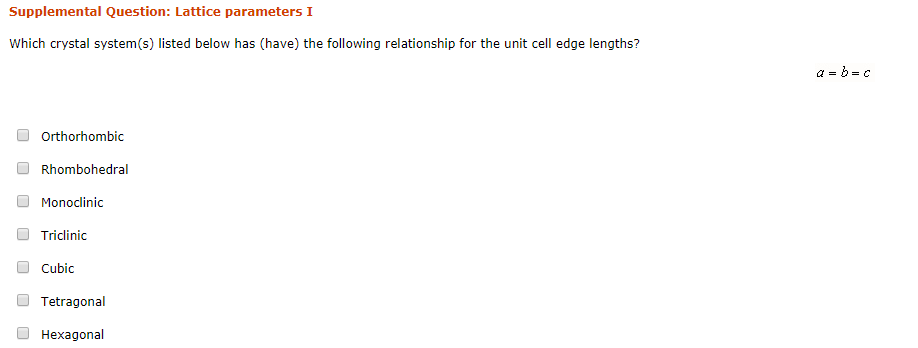 Solved Supplemental Question: Lattice parameters I Which | Chegg.com
