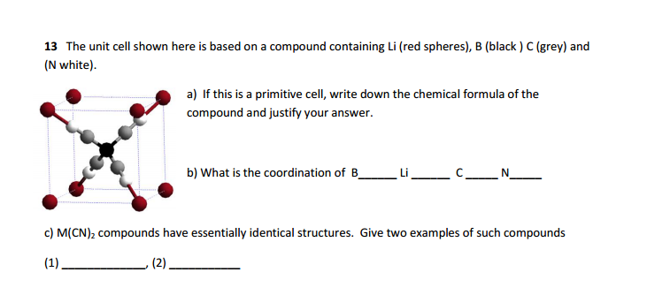 Solved 13 The unit cell shown here is based on a compound | Chegg.com