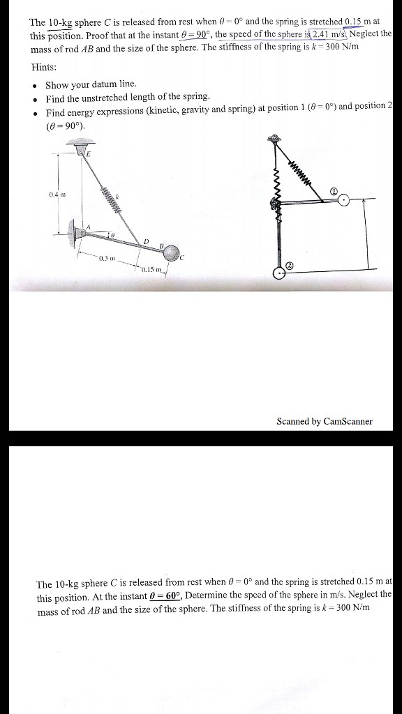Solved The 10-kg sphere C is released from rest when theta = | Chegg.com