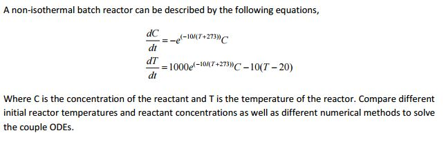 Solved A non-isothermal batch reactor can be described by | Chegg.com