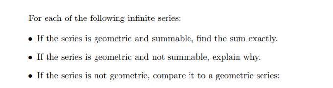 Solved For each of the following infinite series: e series | Chegg.com