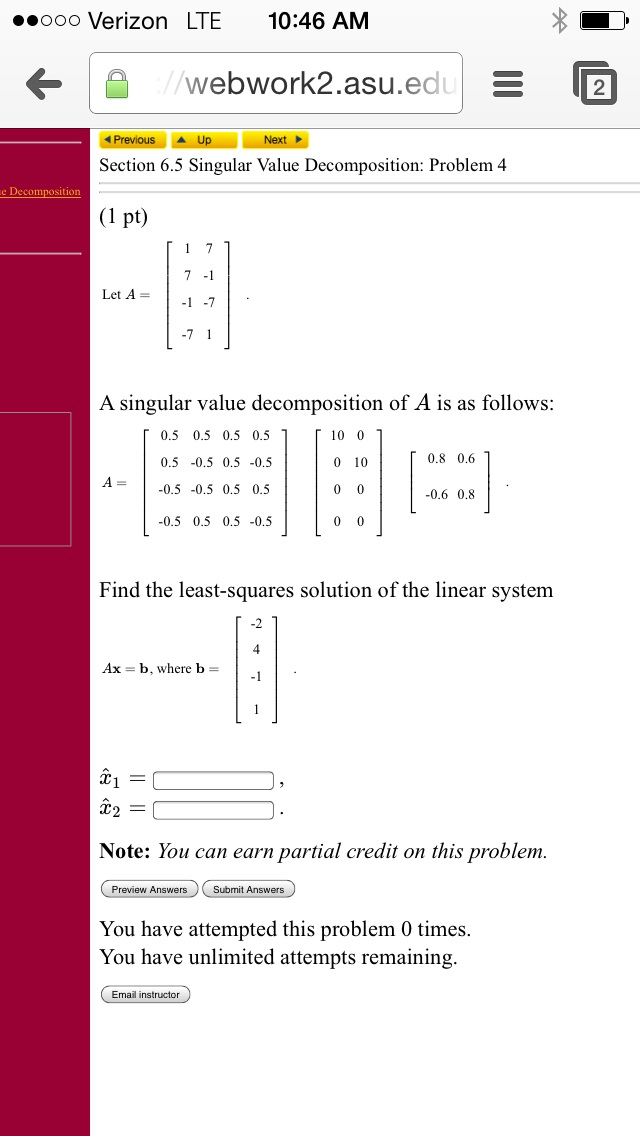 A Singular Value Decomposition Of A Is As Follows