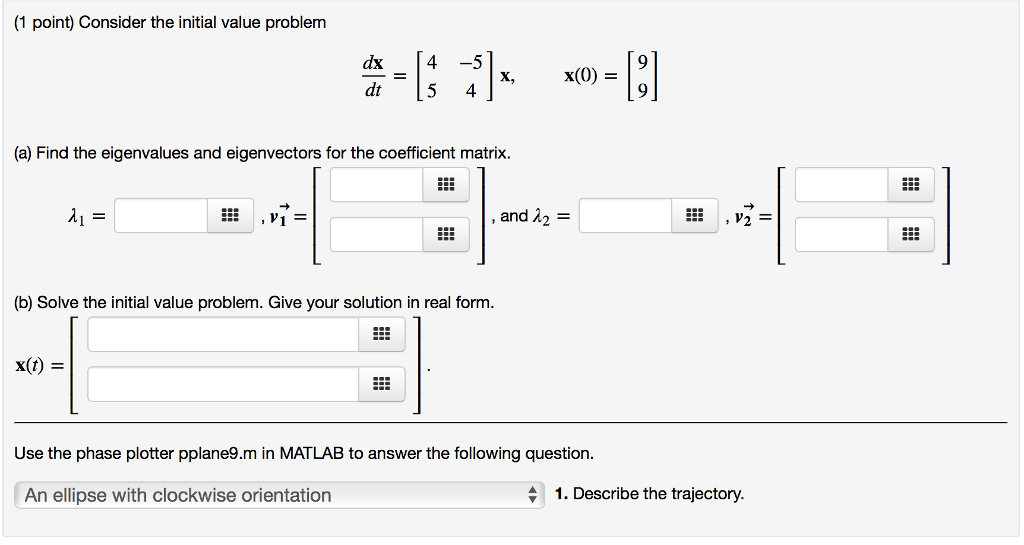 Solved (1 point) Consider the initial value problem x(0) = | Chegg.com
