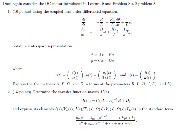 Solved Once again consider the DC motor introduced in | Chegg.com