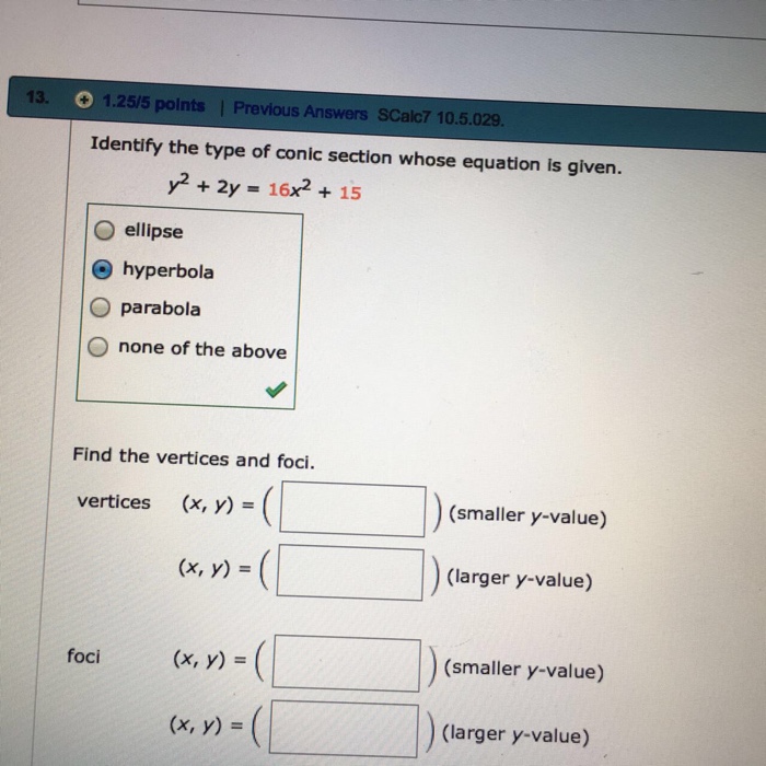 Solved Identify the type of conic section whose equation is | Chegg.com