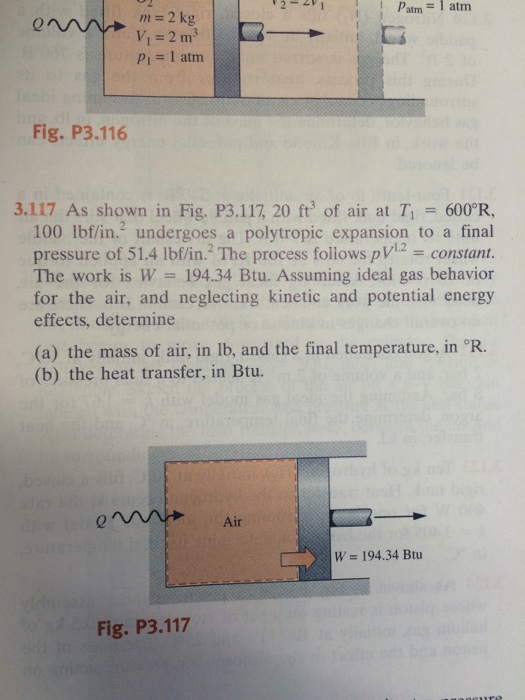Solved 3. 117 As shown in Fig. P3.117, 20 ft^3 of air at T1 | Chegg.com