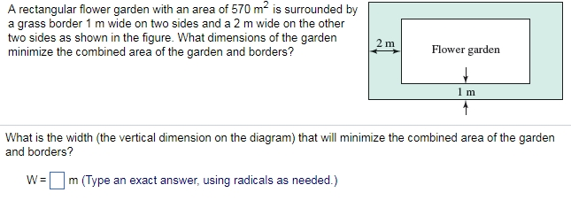 Solved A rectangular flower garden with an area of 570 m^2 | Chegg.com