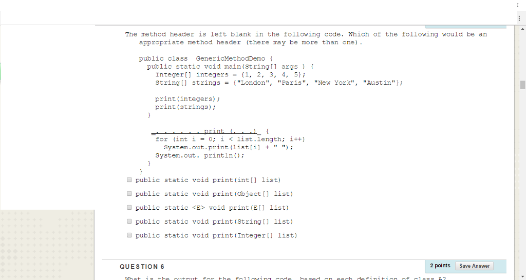 Solved The Method Header Is Left Blank In The Following 