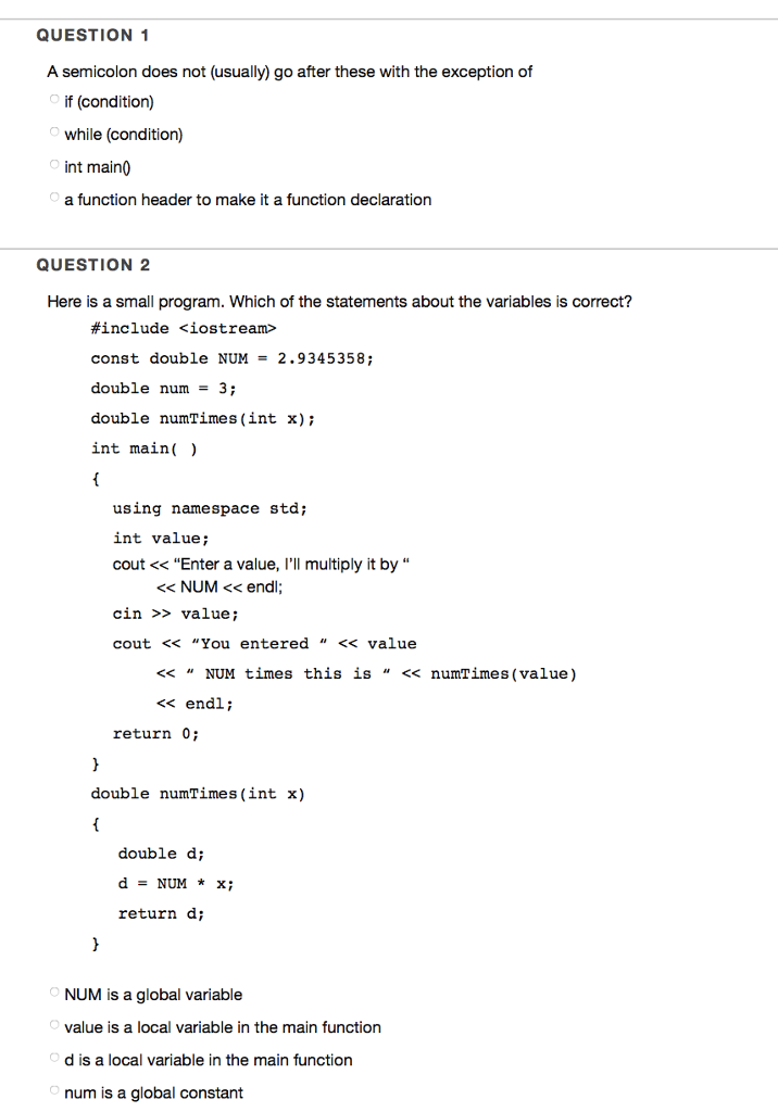 Solved QUESTION 1 A semicolon does not (usually) go after | Chegg.com