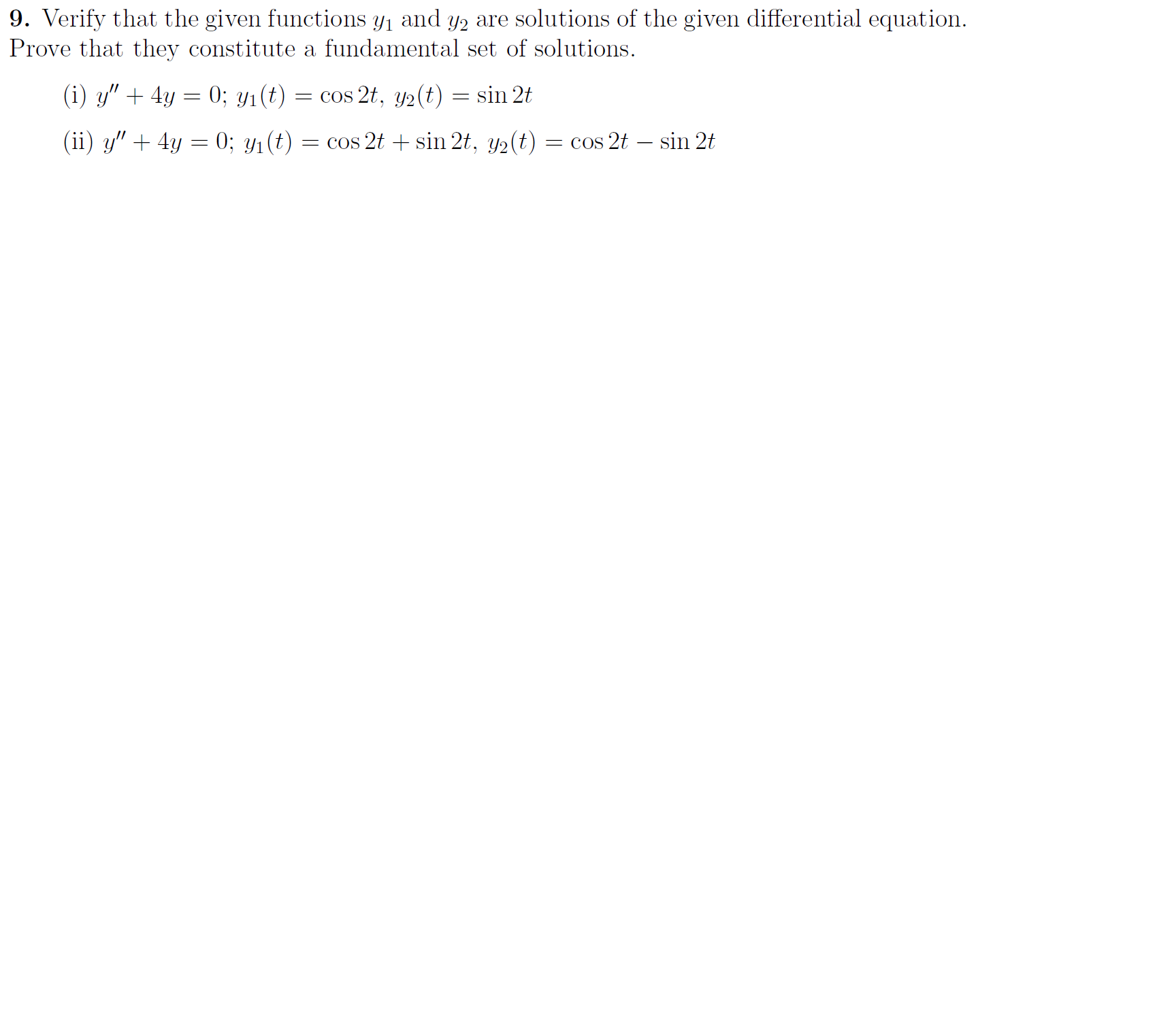 Solved Verify that the given functions y_1 and y_2 are | Chegg.com