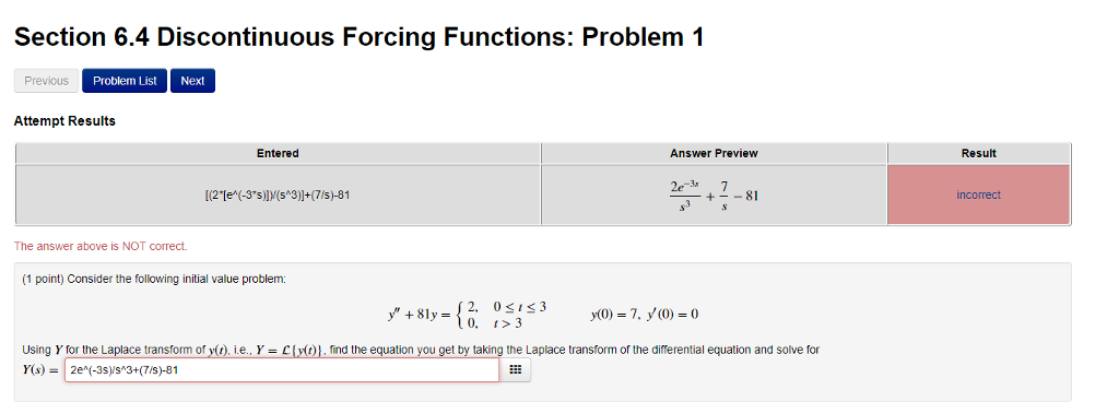 Solved Section 6.4 Discontinuous Forcing Functions: Problem | Chegg.com