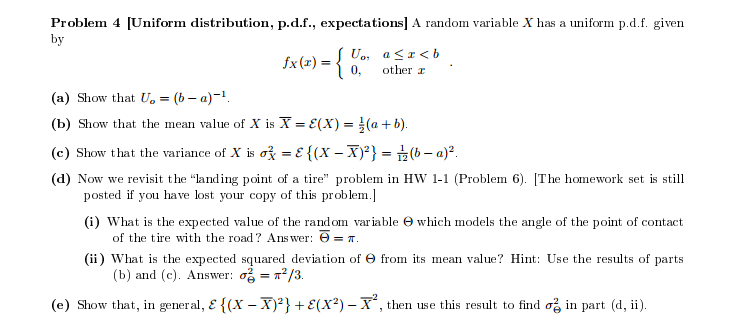 Solved [Uniform distribution, p.d.f., expectations] A random | Chegg.com