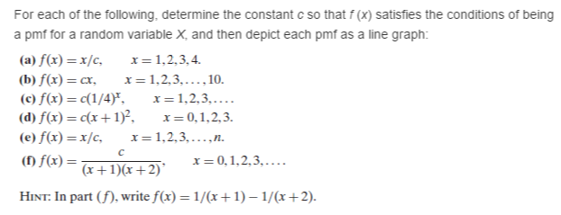 Solved For each of the following, determine the Constant c | Chegg.com
