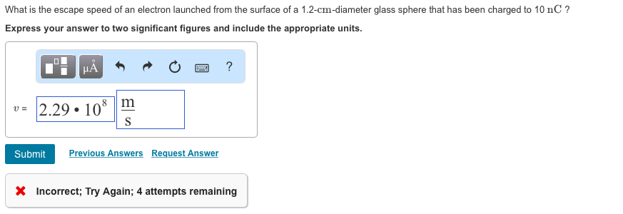 Solved What is the escape speed of an electron launched from | Chegg.com